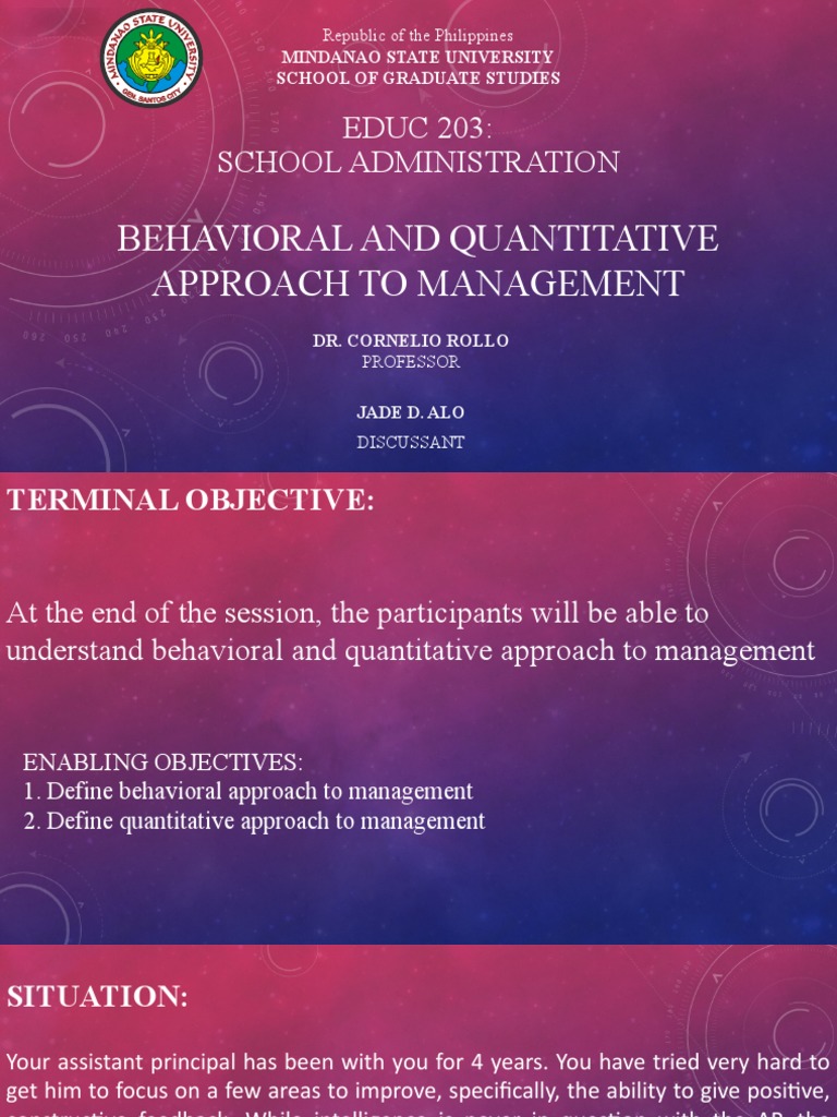 ALO, JADE D. BEHAVIORAL and Quantitative Approach To Management | PDF ...