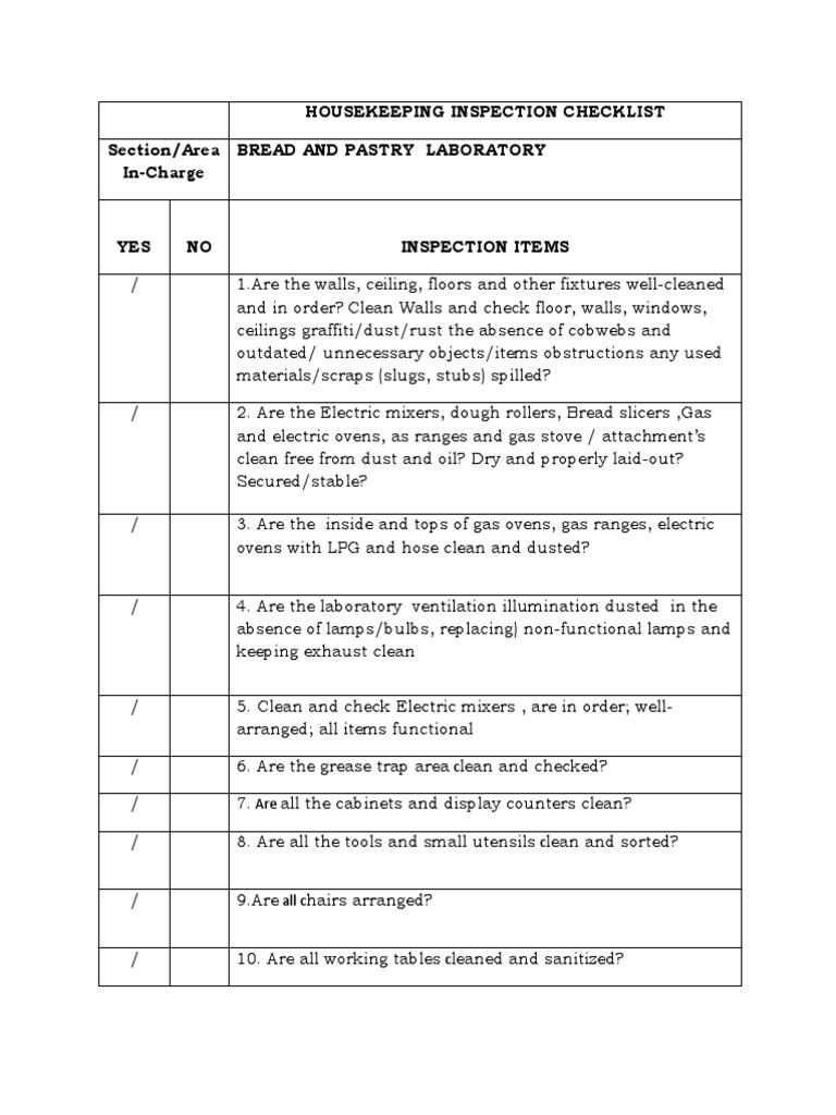 Housekeeping Inspection Checklist | PDF
