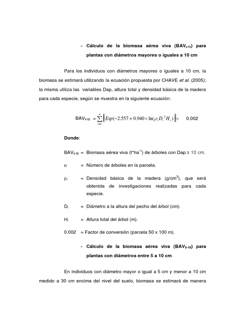 Cálculo Biomasa Aérea Viva | PDF