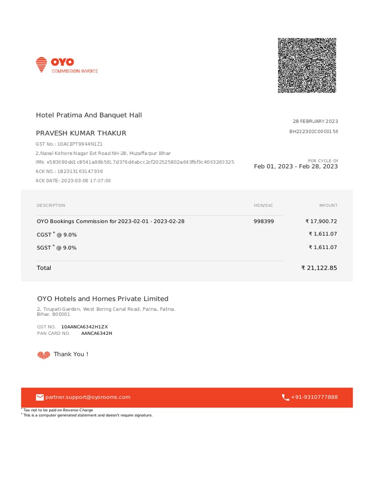 OYO_Bookings_Commission_Invoice-MUZ053-February-2023 | PDF