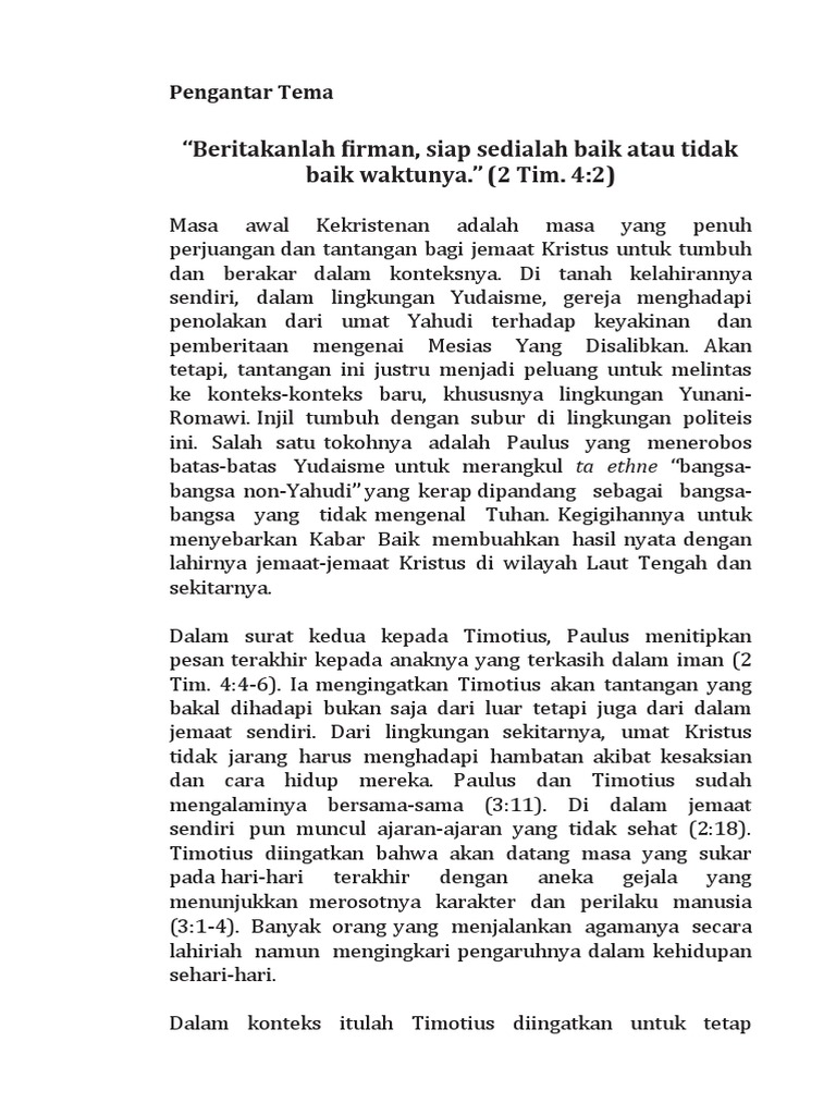 Tantangan dan Panggilan Jemaat Kristus | PDF