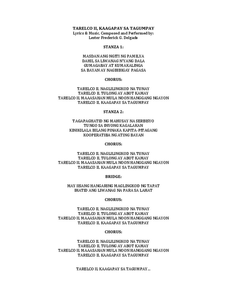 TARELCO II Lyrics | PDF