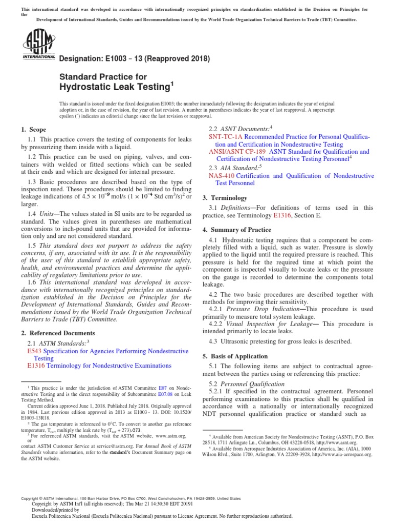 Astm E1003 | PDF | Leak | Nondestructive Testing