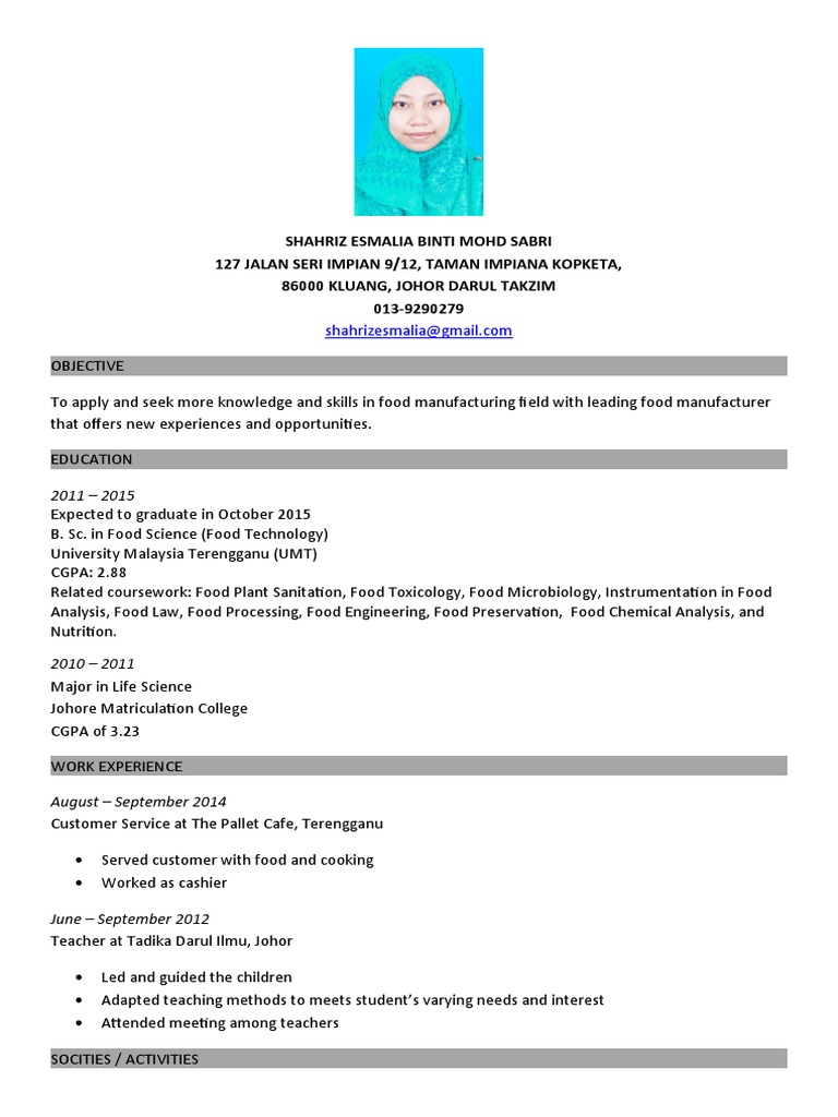 Aspiring Food Technologist Resume | PDF | Food Science | Science