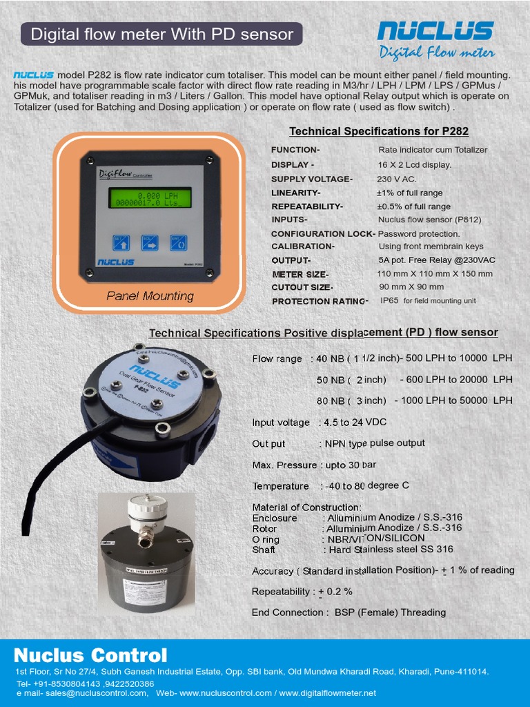 Model P282 With PD Sensor For 40 To 80 NB | PDF | Flow Measurement | Relay