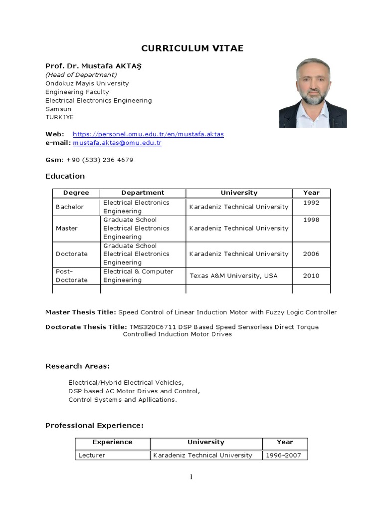 Profesional CV Mustafa Aktas | Download Free PDF | Electric Motor | Electricity