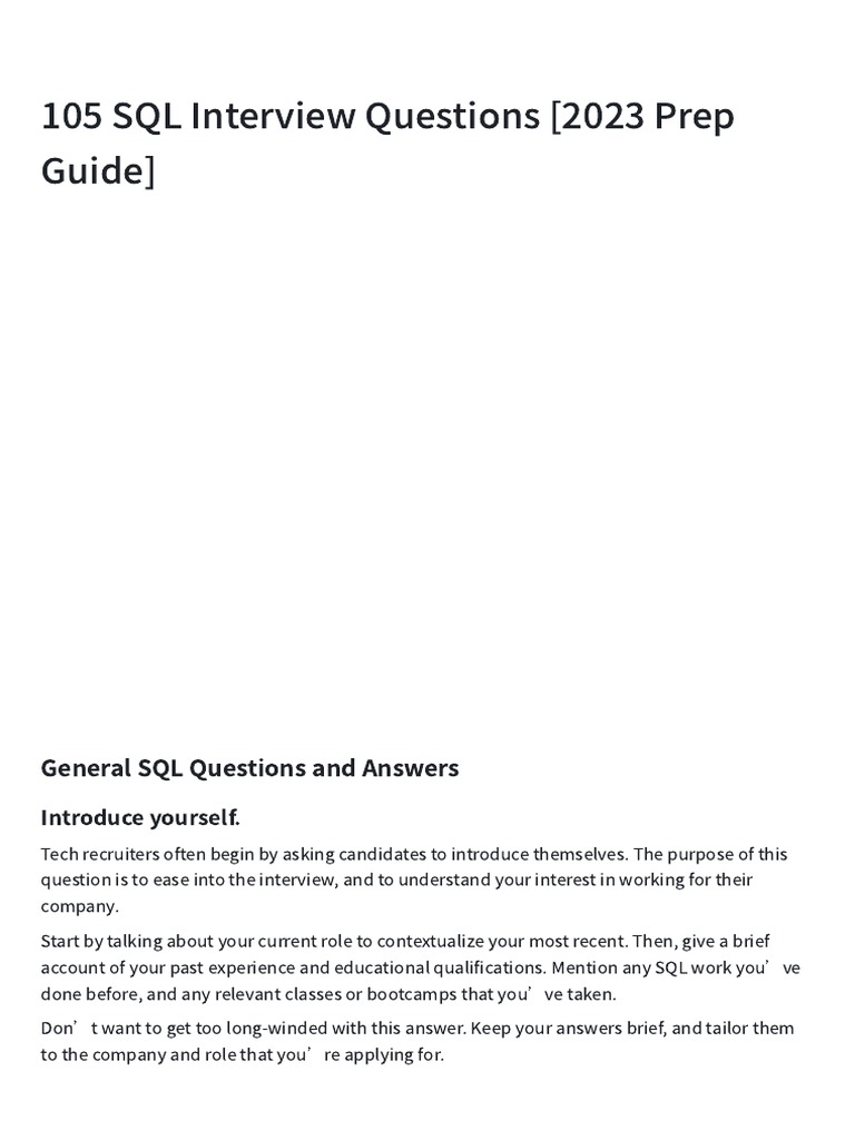 105 SQL Interview Questions (2023 Prep Guide) | PDF | Relational Database | Database Index