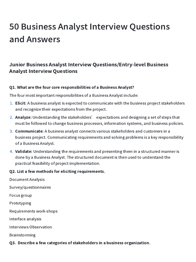 Business Analyst Interview Q&A Guide | PDF | Database Index | Use Case