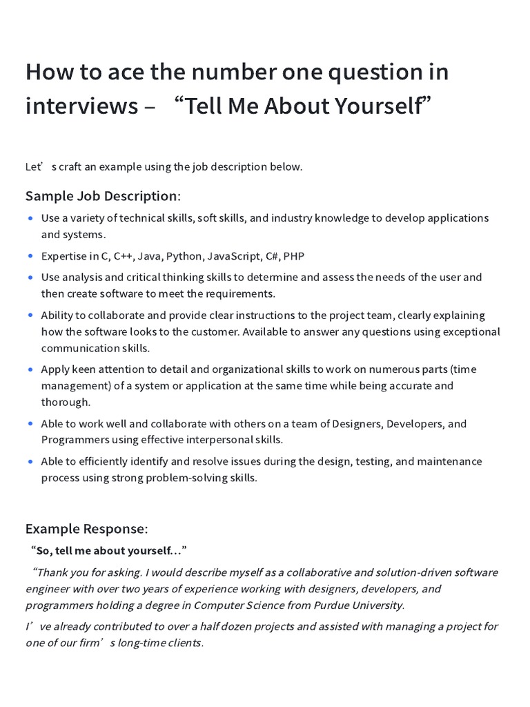 How To Ace The Number One Question in Interviews - "Tell Me About ...