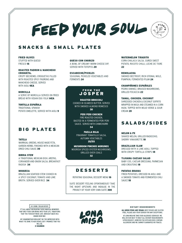 Lona Misa Dinner Menu AUTUMN22 V2 | PDF | Mexican Cuisine | Spanish Cuisine