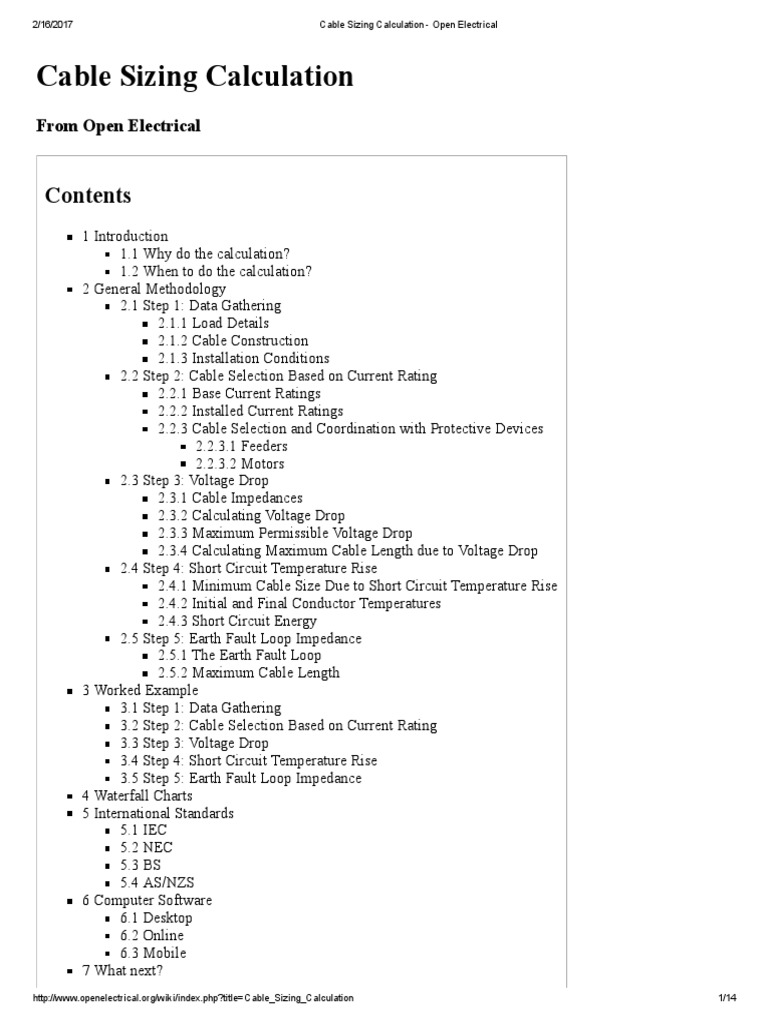 Cable Sizing Calculation - Open Electrical | PDF | Electrical Impedance ...