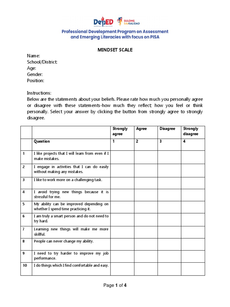 Mindset Test and Guide For Scoring and Interpretation | PDF | Mindset ...