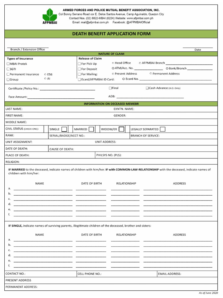 Death Benefit App Form-1-1 | PDF