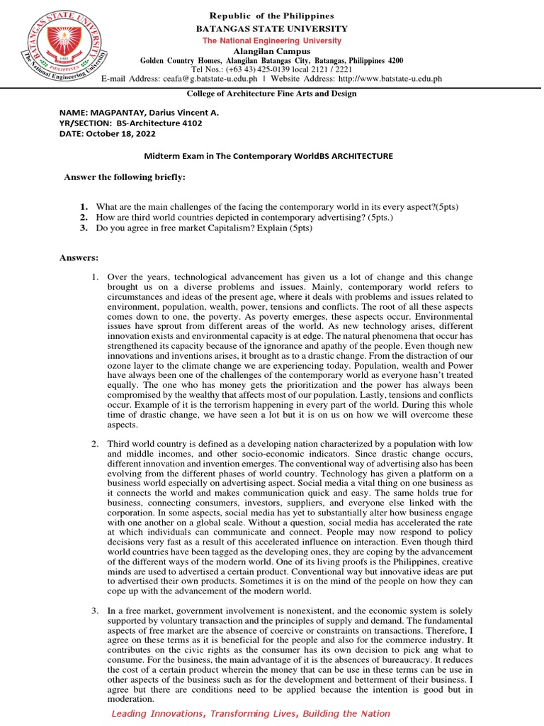Magpantay Darius Vincent A. Bs Arc 4102 Midterm Exam in Contemporary ...