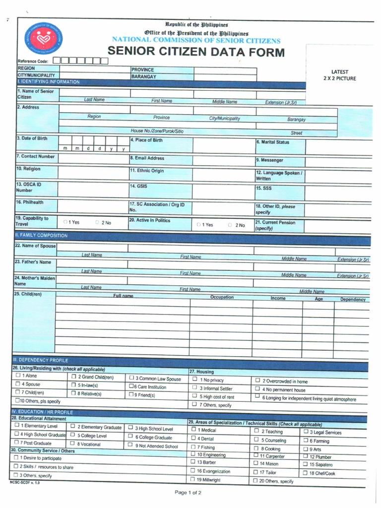 Seior Citizens Data Form | PDF