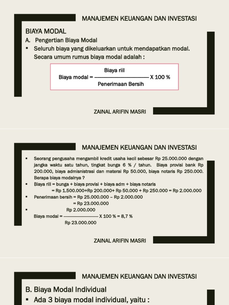 Pengertian dan Contoh Biaya Modal | PDF