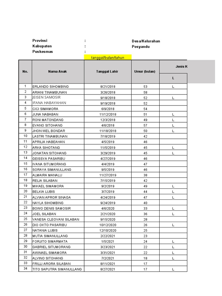 Format Pendataan Sasaran 0-59 Bulan | PDF