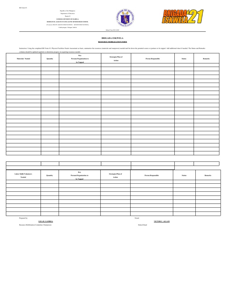BE Form 3 RESOURCE MOBILIZATION FORM 1 | PDF