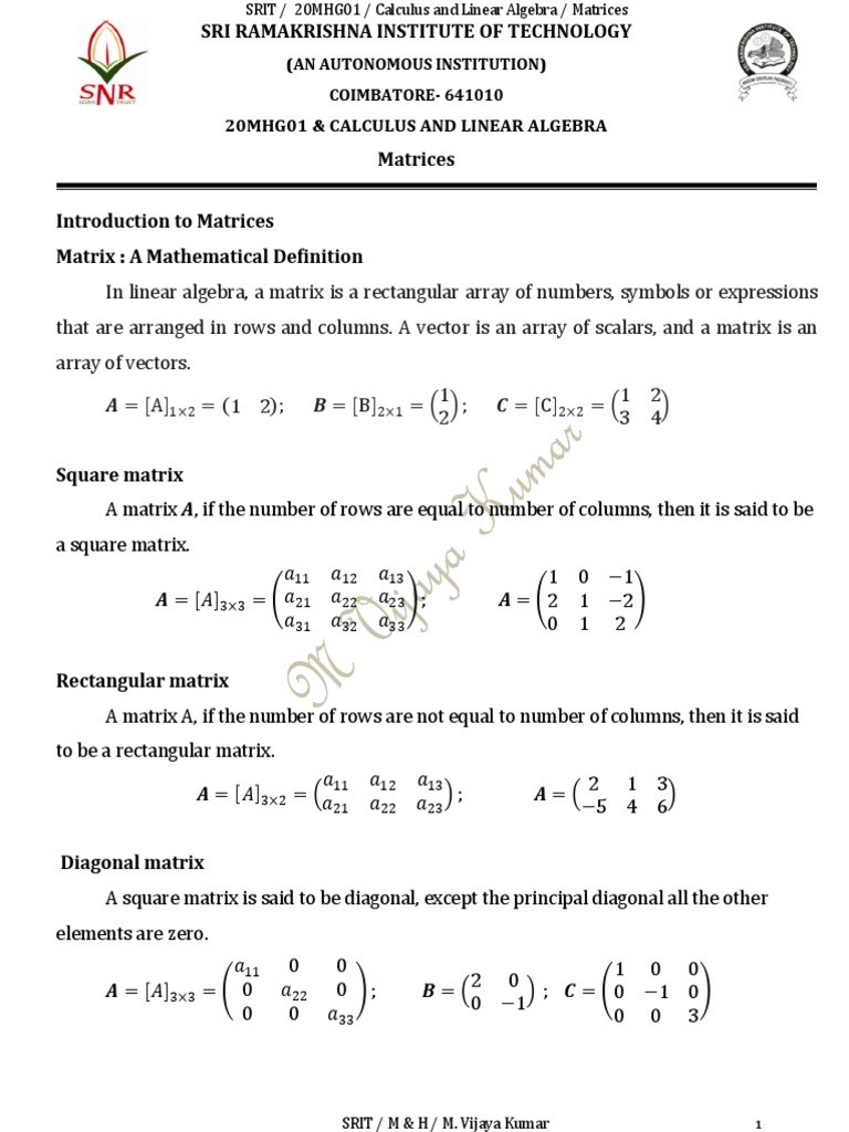 20mhg01 Matrix | Download Free PDF | Eigenvalues And Eigenvectors | Matrix (Mathematics)