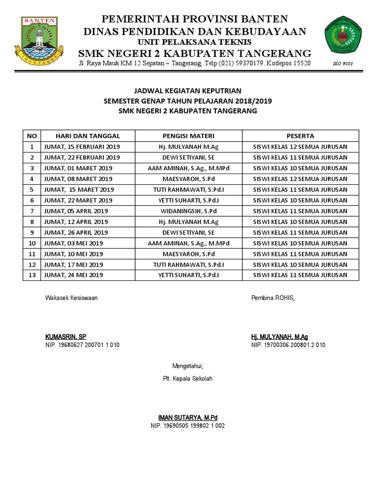 Jadwal Keputrian Semester Genap | PDF | Ilmu Sosial | Kesehatan Holistik