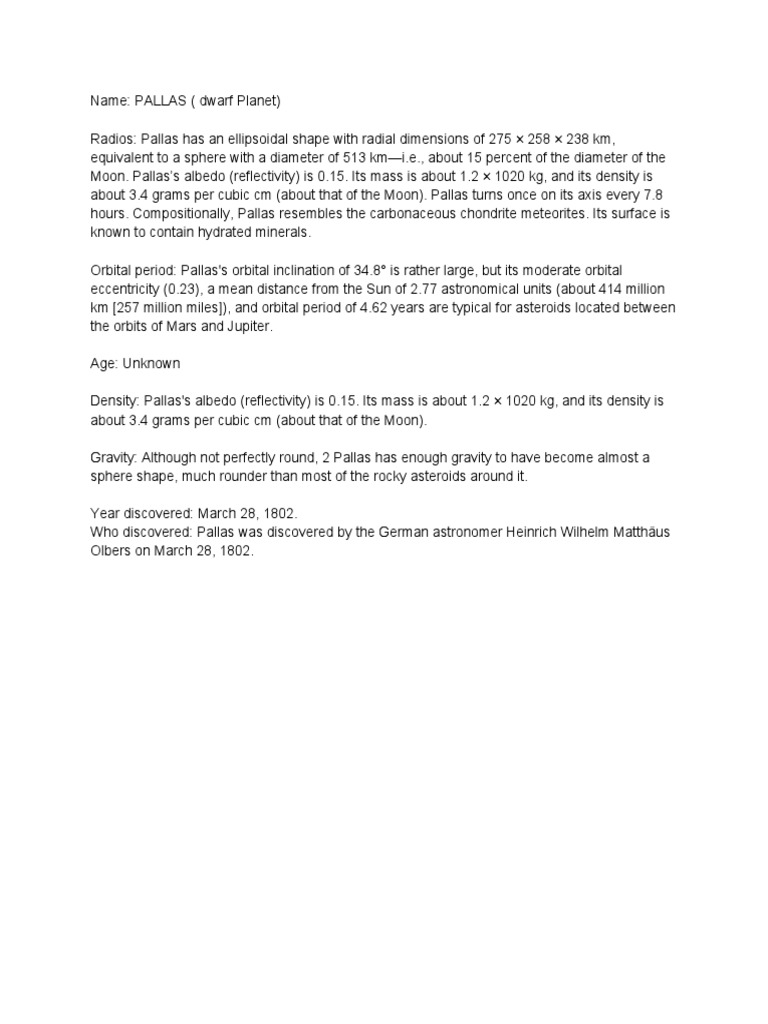 Name - PALLAS-dwarf-Planet Sample | PDF | Science & Mathematics ...