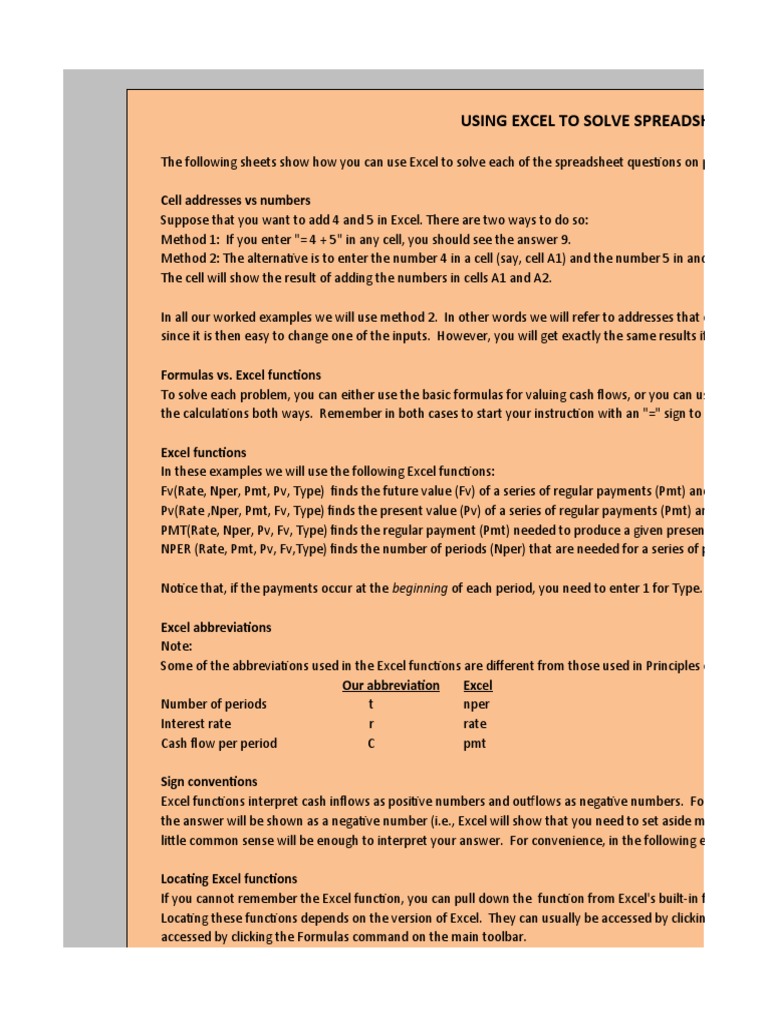 Brealey Principles 14e BYP Ch02C Using Excel To Solve Spreadsheet Questions | PDF | Present ...