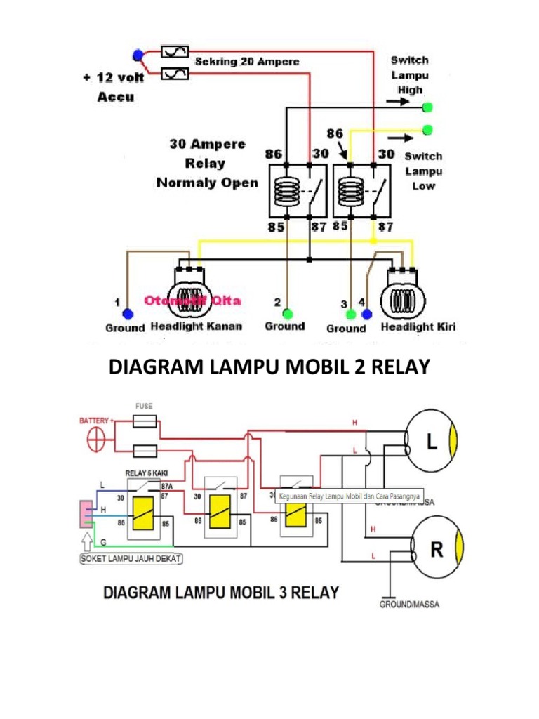 Diagram Relay Lampu Mobil 2 Relay | PDF