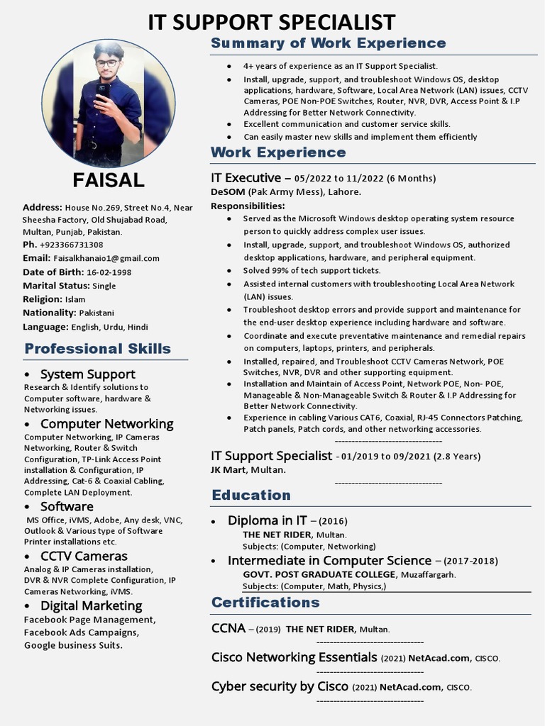 CV SYSTEM SUPPORT - IT Support - Specialist | PDF | Computer Network | Local Area Network