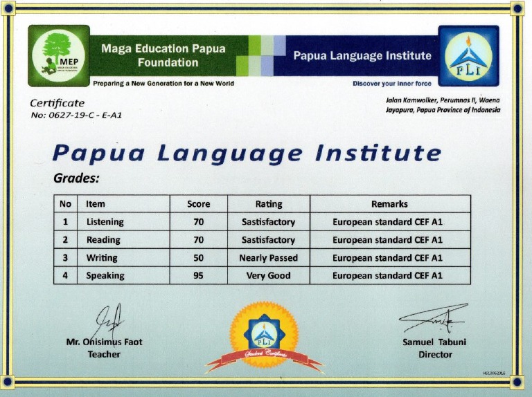 Sertifikat Bhs. Inggris (TOEFL) | PDF