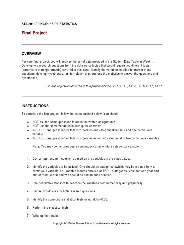 Instructions | PDF | Categorical Variable | Statistics