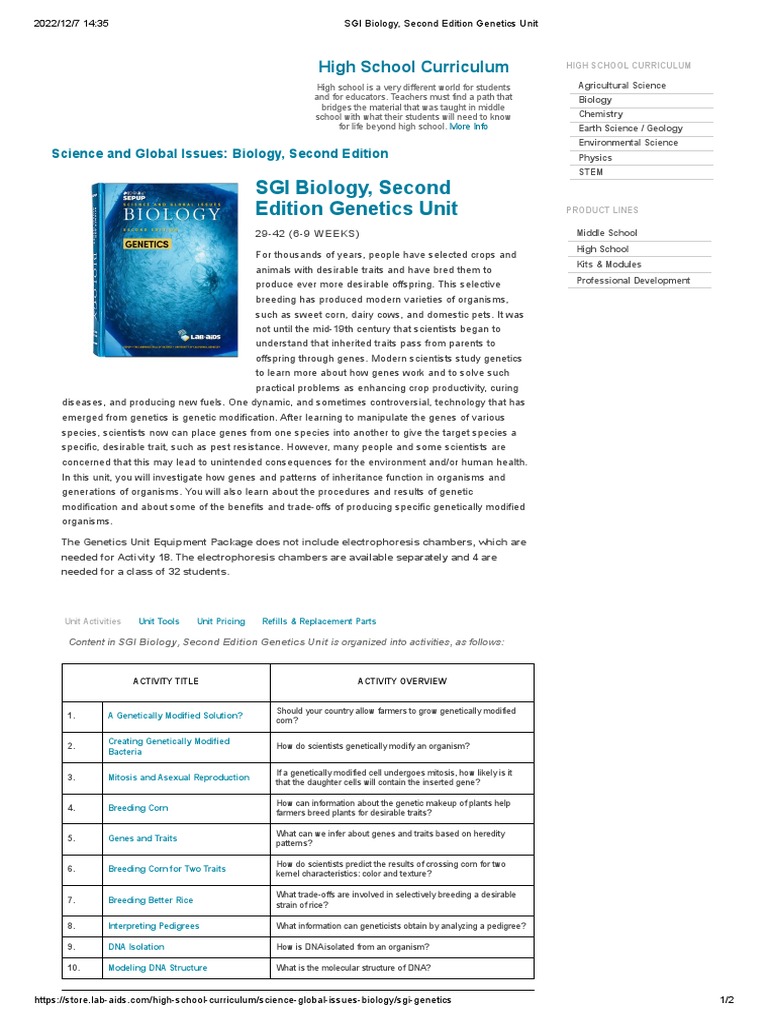 SGI Biology, Second Edition Genetics Unit | PDF | Genetics | Reproduction