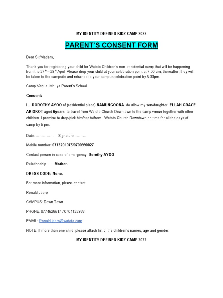 Children's Consent Form | PDF | Wellness