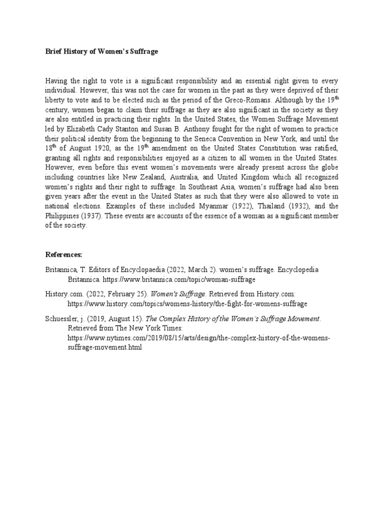 Women's Suffrage: A Historical Overview | PDF | Politics | Social Science