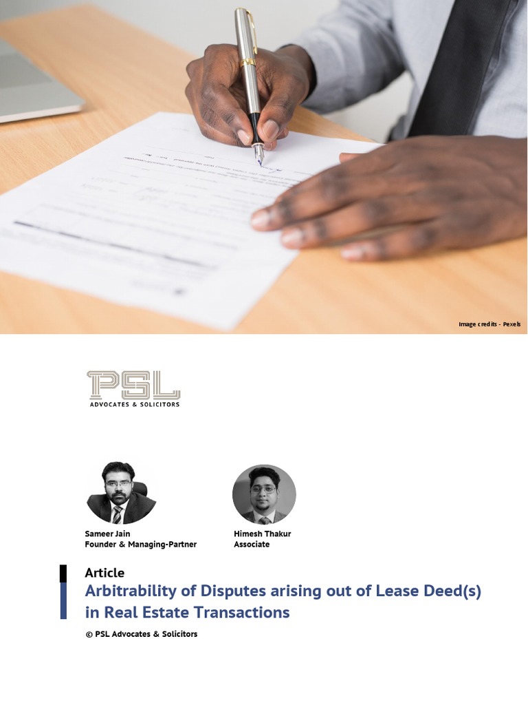 Arbitrability of Disputes Arising Out of Lease Deeds in Real Estate ...