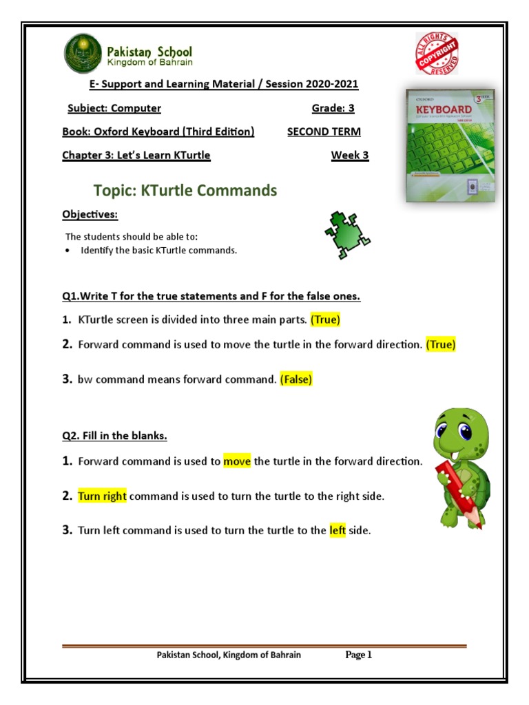 Grade 3 Computer - Ch. 3 Let's Learn KTurtle - Notes 3 | PDF