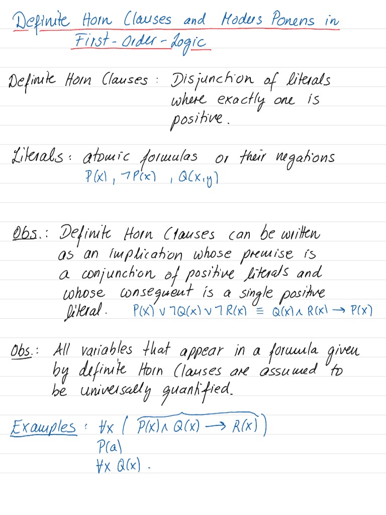 Definite Horn Clauses and Modus Ponens in First Order Logic | PDF