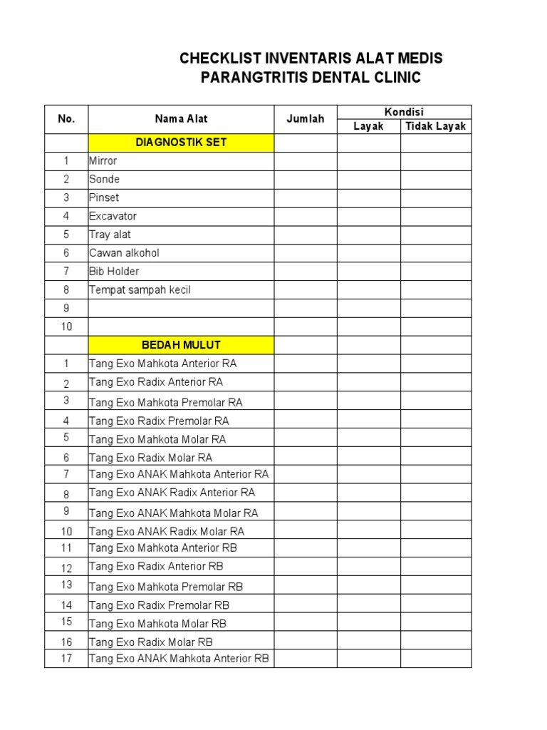 Checklist Inventaris Alat Medis | PDF
