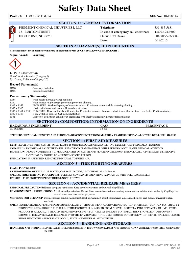Safety Data Sheet SDS Summary | PDF