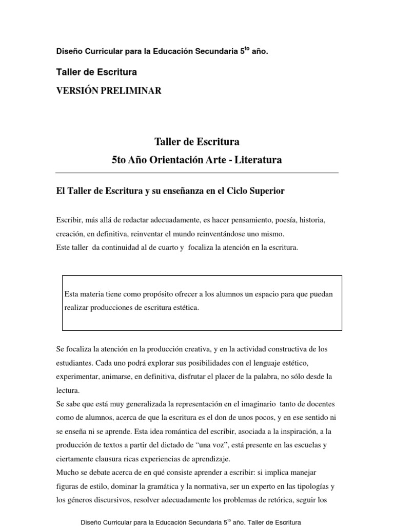 Taller de Escritura Creativa Secundaria | PDF | Escritura | Aprendizaje
