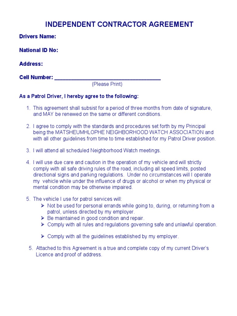 Contract For Driver | PDF | Driving Under The Influence | Road Transport