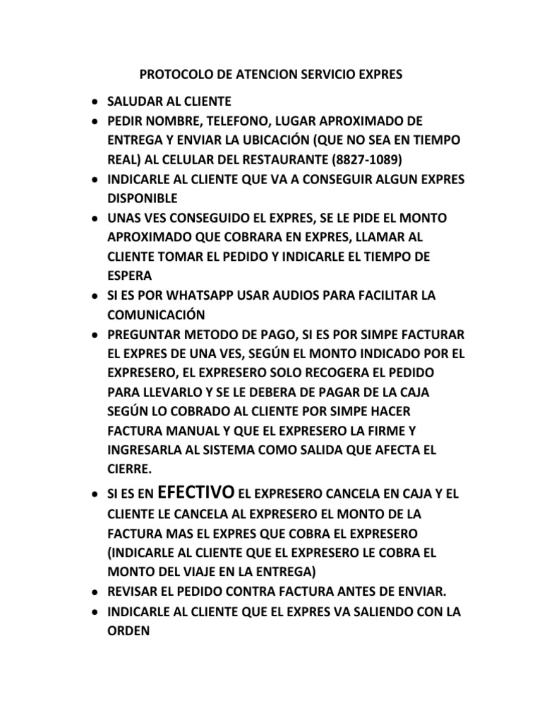 Protocolo de Atencion Servicio Expres | PDF