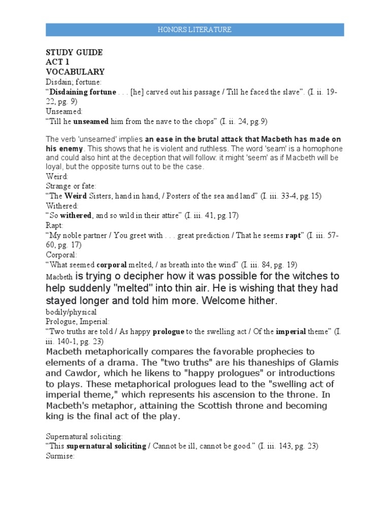 Macbeth Study Guide Act1 Test | PDF | Macbeth