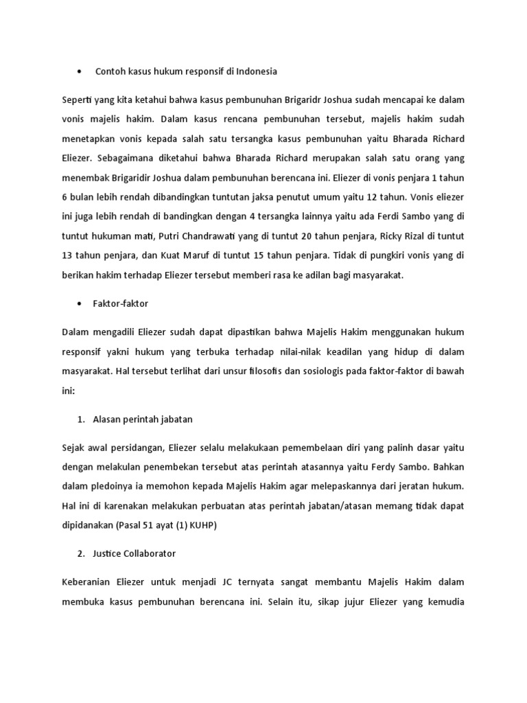 Contoh Hukum Responsif di Kasus Eliezer | PDF | Hukum