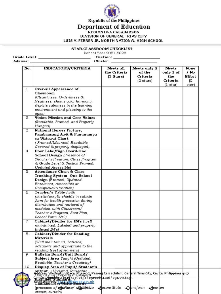 STAR Classroom Observation Checklist | PDF | Teaching | Cognition