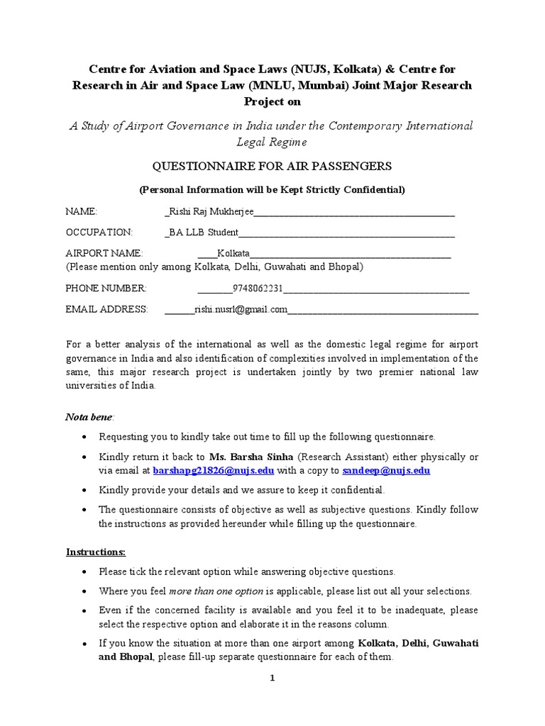 Questionnaire For Air Passengers | PDF | Airport