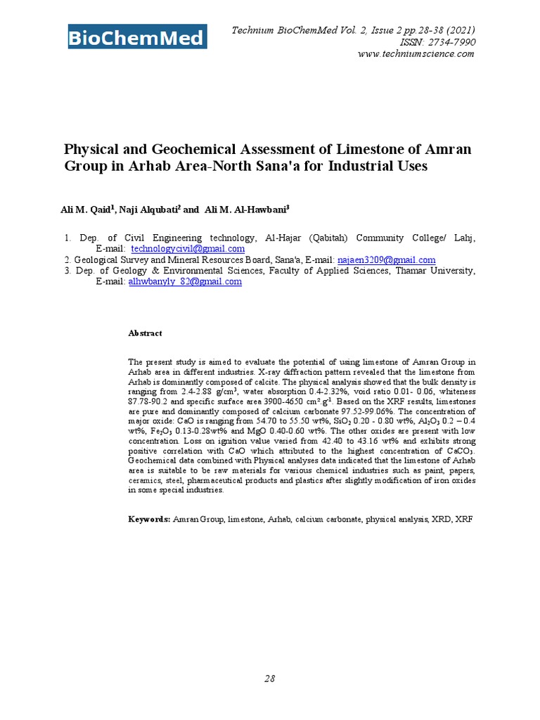 Qaid, 2021 - Physical and Geochemical Assessment of Limestone of Amran ...