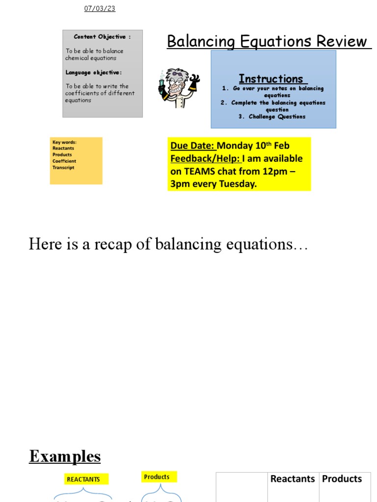 Balancing Equations Review Lesson 1 | PDF | Chloride | Chlorine
