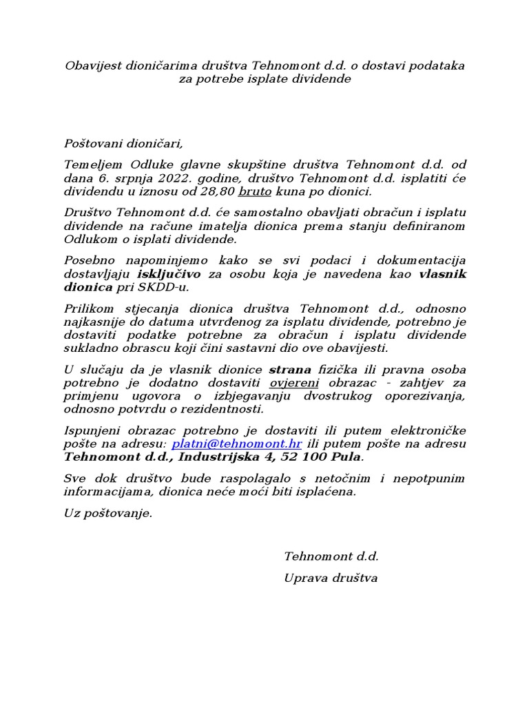 Dionica Pri SKDD-u.: Platni@tehnomont - HR | PDF