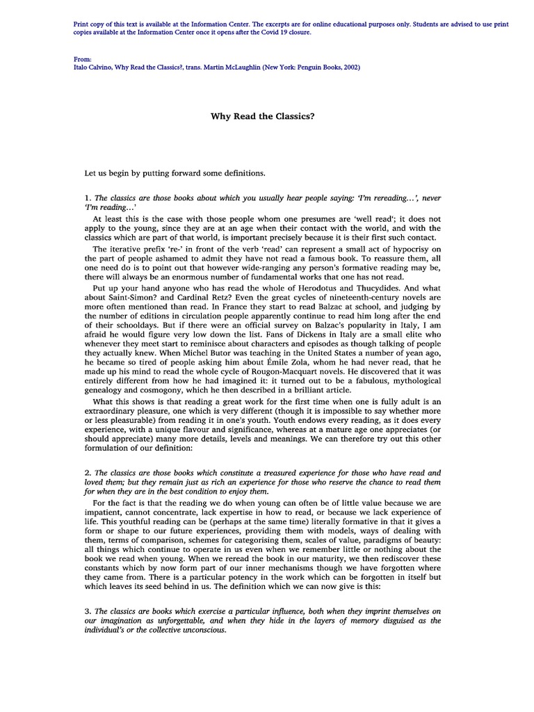 Calvino - Why Read The Classics | PDF