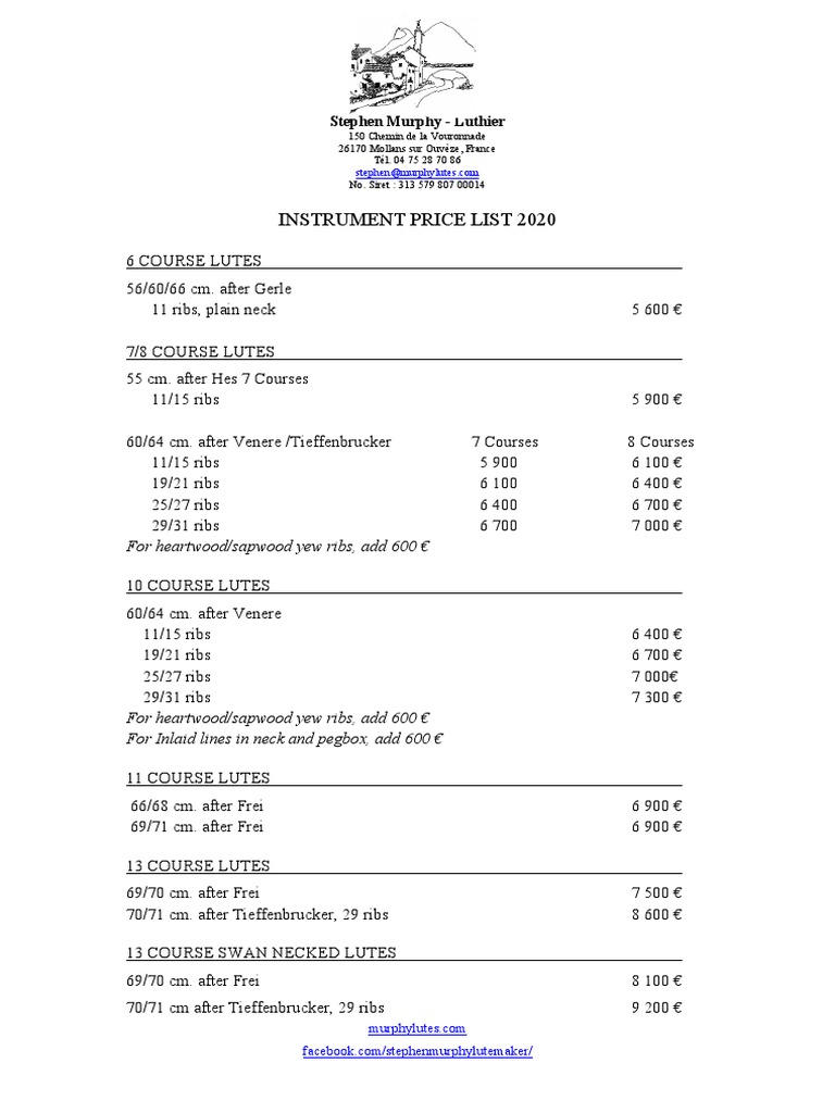 Stephen Murphy Pricelist 2020 | PDF | Musical Instruments | Music ...
